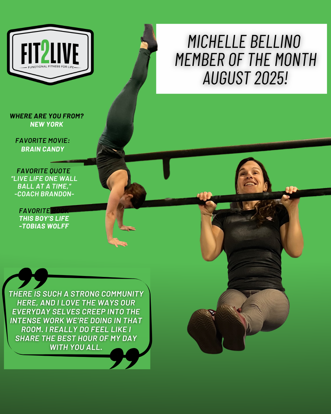 MICHELLE BELLINO- MEMBER OF THE MONTH FOR AUGUST 2025 AT FIT2LIVE ...